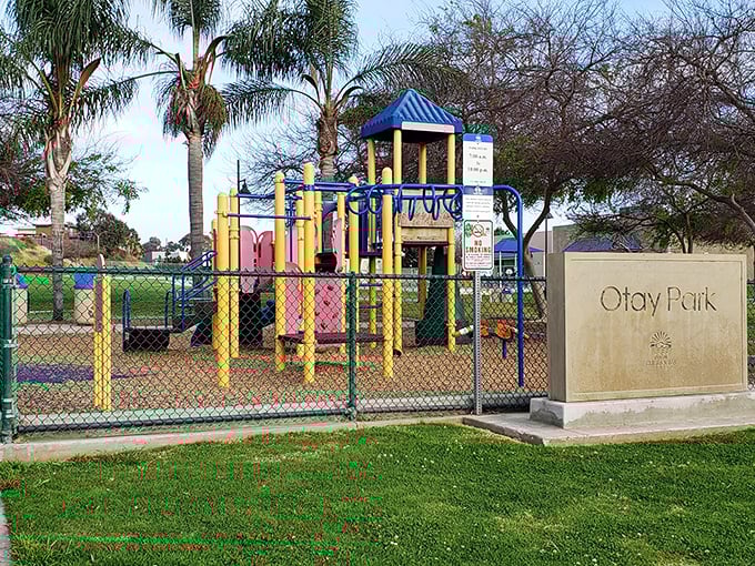 Otay Park's playground promises grandparent-of-the-year status. Just remember, those colorful structures aren't designed for adults—no matter how tempting.