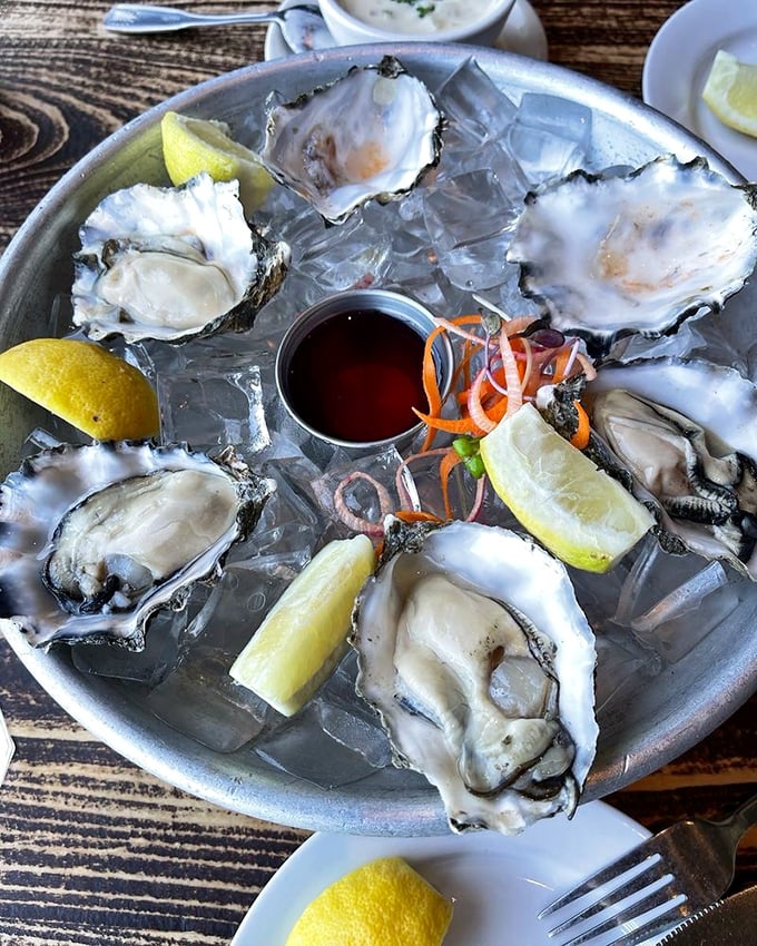 Oysters on the half shell—nature's perfect appetizer. Each one a briny little time capsule from the deep, needing nothing more than a squeeze of lemon.