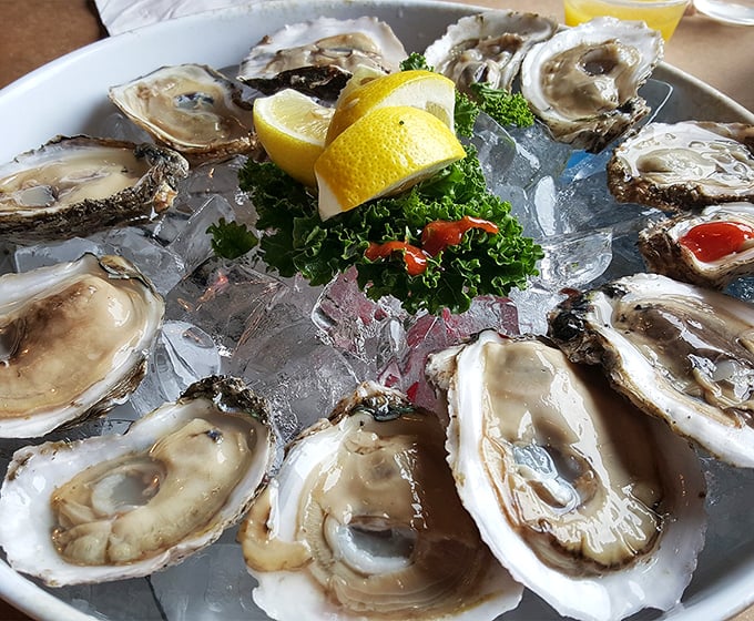 Fresh oysters on the half shell—nature's perfect appetizer. A squeeze of lemon, a dash of hot sauce, and you're experiencing the ocean's finest.