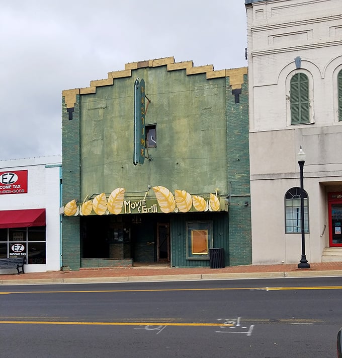 The vintage Pastime Theater's Art Deco façade promises entertainment the old-fashioned way—no streaming services required in this slice of preserved Americana.