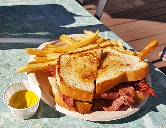 The pastrami sandwich that could make a New Yorker weep with joy. Perfectly grilled bread, generous meat, and those golden fries—a California interpretation of a deli classic.