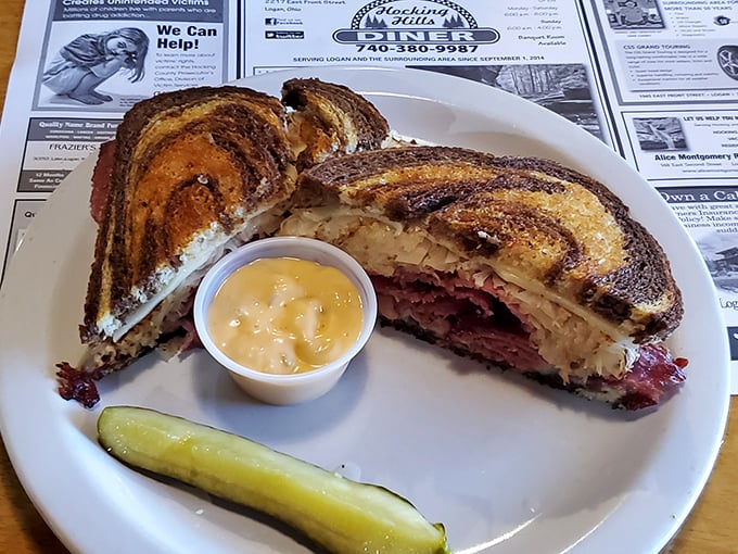 This Reuben sandwich isn't just lunch—it's architecture. Layers of corned beef and sauerkraut creating the Taj Mahal of deli experiences.