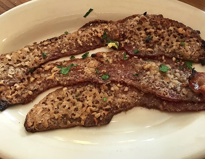 Pecan bacon: where breakfast meat transcends to art form. Crispy, sweet, savory—this is what bacon dreams of becoming when it grows up. 