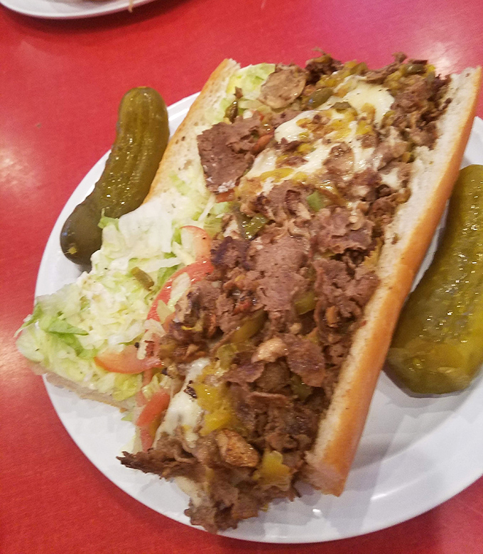 A proper Philly cheesesteak that doesn't skimp on the essentials: tender meat, melty cheese, and the perfect ratio of peppers and onions.
