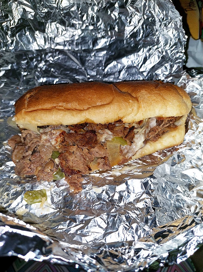 A steak sandwich that puts the "Phil" in Philadelphia, despite being in Erie—tender meat and melty cheese wrapped in foil like the gift it truly is.