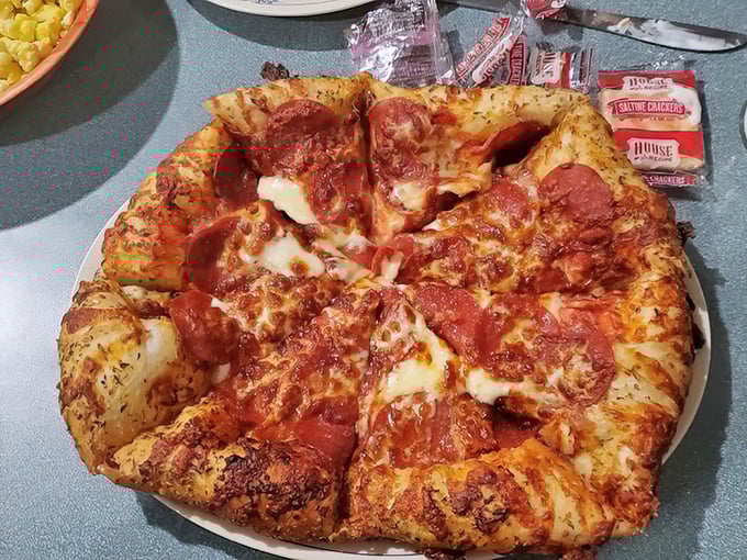 Pizza that reminds you why circular food is superior—each pepperoni-studded slice a perfect triangle of happiness that needs no Instagram filter.