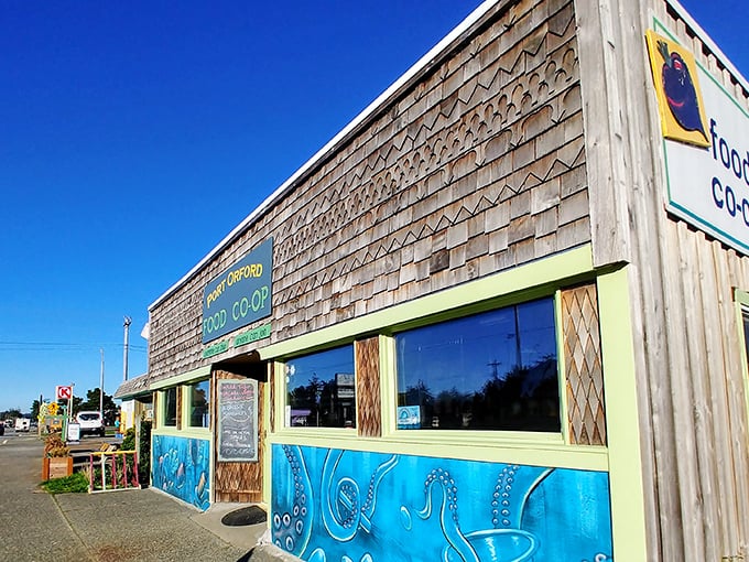 The Co-Op's ocean-inspired mural says everything about Port Orford's spirit—colorful, community-minded, and connected to the sea.