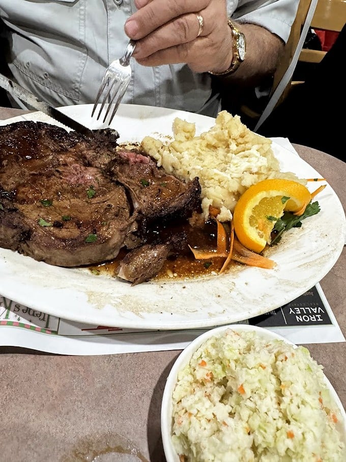 Prime rib that doesn't need filter enhancement—just a perfect medium-rare, creamy mashed potatoes, and a side of nostalgia.