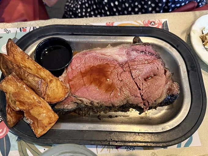 Prime rib this pink doesn't just happen by accident—it's the result of patience, skill, and a reverence for beef that borders on religious.