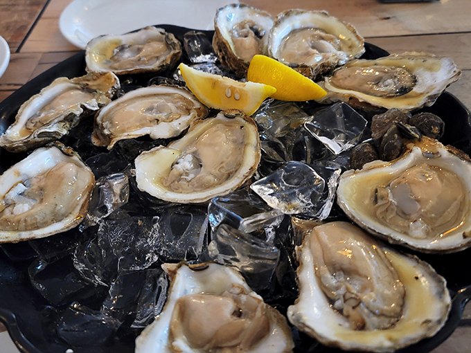 Raw oysters on ice—nature's perfect appetizer—glistening like jewels and tasting like the ocean just whispered a delicious secret.