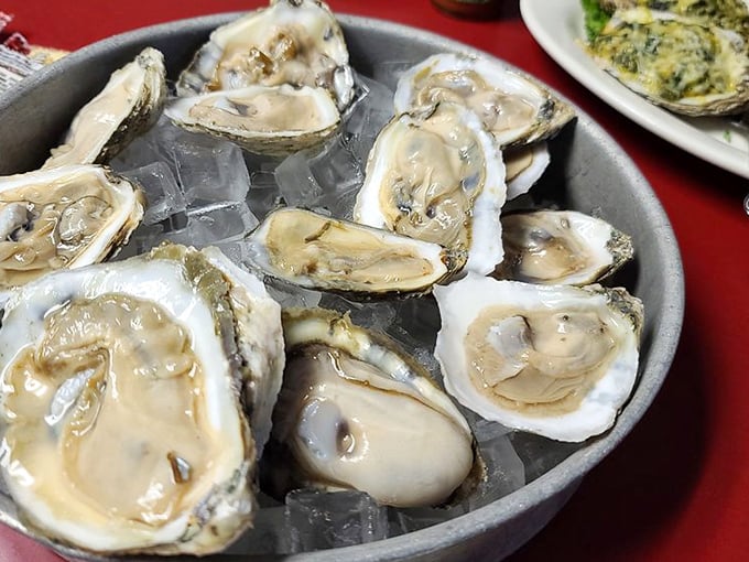 Fresh oysters on ice—nature's perfect appetizer and proof that sometimes the best cooking involves no cooking at all.