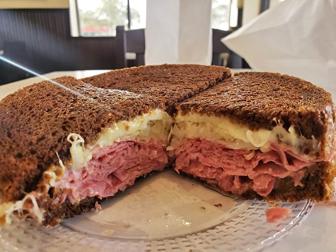 The legendary Reuben in all its glory. This isn't just a sandwich; it's the reason GPS was invented—to help people find their way to this masterpiece.