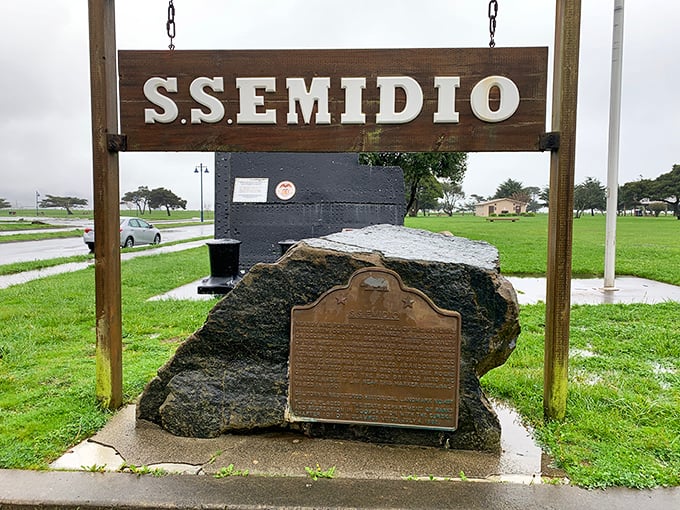 The S.S. Emidio memorial marks maritime history with solemn dignity. This chunk of concrete tells a story of wartime sacrifice that shaped Crescent City's relationship with the sea.