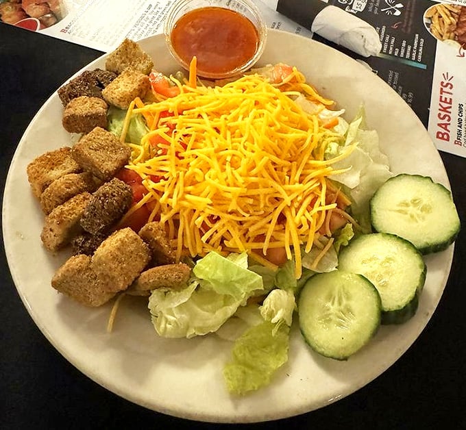 A salad that doesn't apologize for being healthy—bright, fresh ingredients proving vegetables can have just as much personality as their fried counterparts.