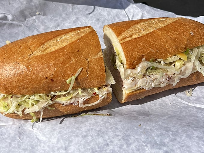 Paper-wrapped perfection awaits unwrapping—the sandwich equivalent of opening a present you already know you're going to love.