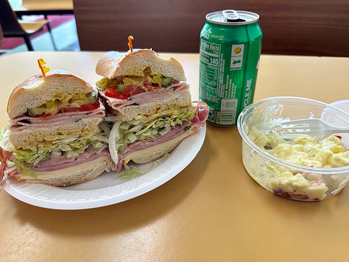 This isn't just a sandwich – it's four perfect meals quartered for your convenience. The bread-to-filling ratio is mathematical perfection.