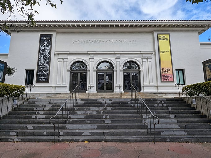 Art with a view – Santa Barbara Museum of Art's elegant façade invites cultural exploration. Spanish Colonial Revival architecture houses treasures from around the world.