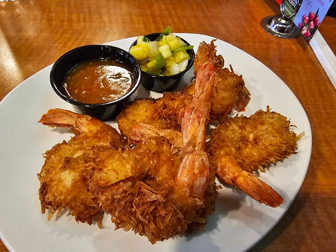 Coconut shrimp that transport you to a beachside cabana – crispy, sweet, and substantial enough to make you forget you're in Pennsylvania.