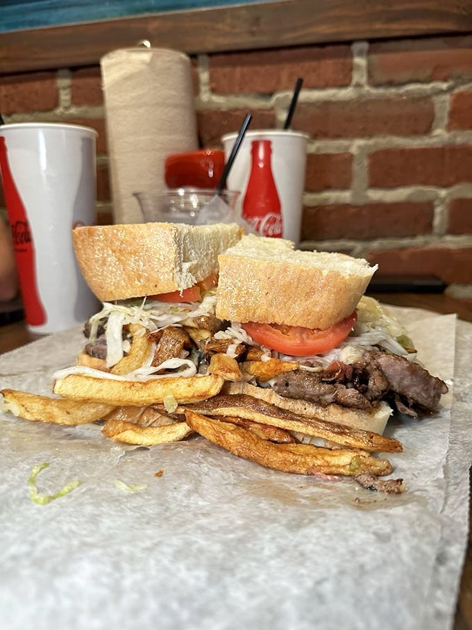 That sirloin steak sandwich isn't messing around – it's what happens when dinner decides to become lunch.