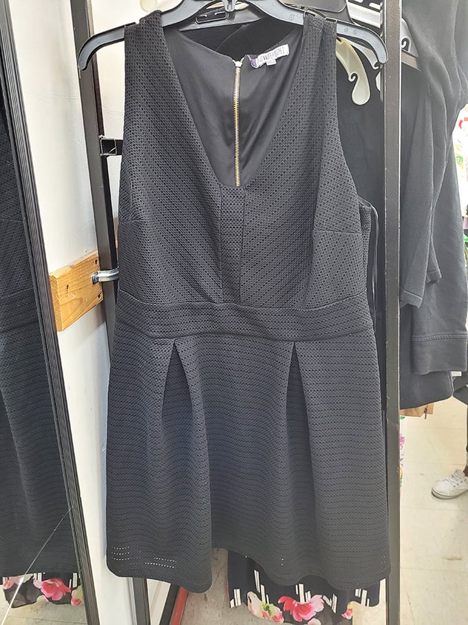 Little black dresses never go out of style – this sleek number waits patiently for its next dinner party or gallery opening.