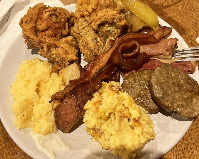 The Southern plate that answers all life's important questions: Yes, you can have fried chicken AND bacon. Yes, you deserve this much deliciousness.