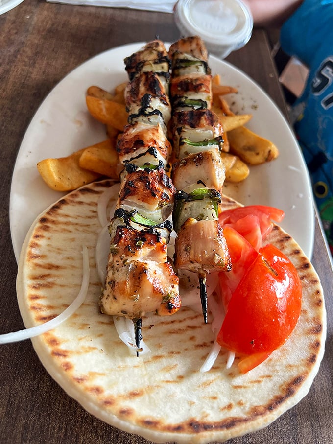 Souvlaki skewers that could make Zeus himself descend from Mount Olympus—charred edges, tender centers, and that perfect hint of lemon.