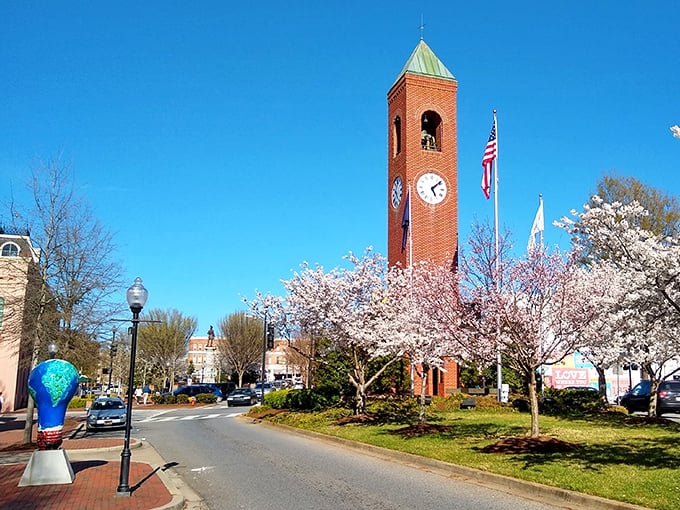 Spring brings cherry blossoms framing Spartanburg's clock tower, creating postcard-worthy scenes that make even hurried visitors slow down for a moment.