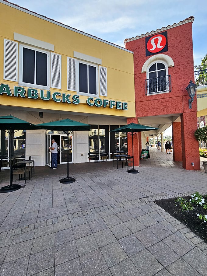 The universal language of caffeine speaks loudly at this Starbucks, strategically positioned to refuel shoppers before they tackle the next round of stores.