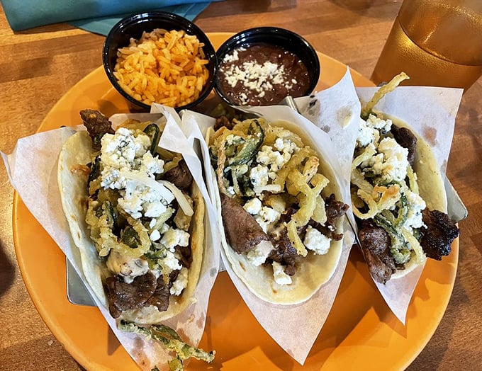 These steak tacos aren't just a meal—they're an event. The crumbled cheese adds the perfect salty counterpoint to the perfectly seasoned meat.