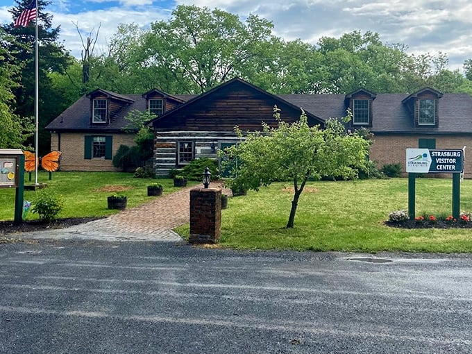 The Strasburg Visitor Center welcomes travelers with its charming log cabin section. First impressions matter, and this one says "authentic Virginia."