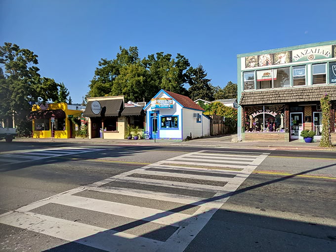 Colorful storefronts line this pedestrian-friendly stretch of downtown—proof that not all California shopping requires valet parking or celebrity sightings.