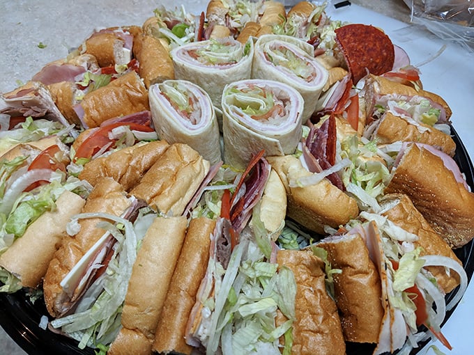 A party tray that says, "I care enough to bring the good stuff." Notice how the onions are arranged like a crown jewel in the center.