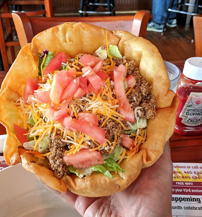 Taco salad in an edible bowl – because sometimes you want to feel healthy while eating the bowl your salad came in. Genius.