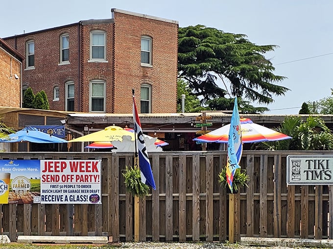 Tiki Tim's colorful umbrellas and festive atmosphere promise island vibes in small-town Maryland. Jeep Week celebrations are just one of Berlin's many community gatherings.