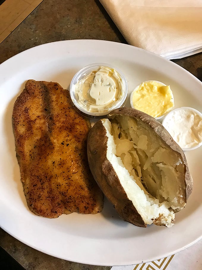 Perfectly seasoned tilapia meets its match in a fluffy baked potato. Simple food done right doesn't need fancy plating—just an appetite and appreciation.