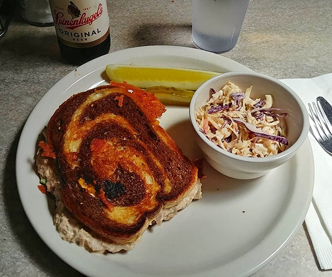 The perfect tuna melt doesn't exi— Wait, there it is, golden-brown and glorious, with coleslaw standing by for that essential textural contrast.