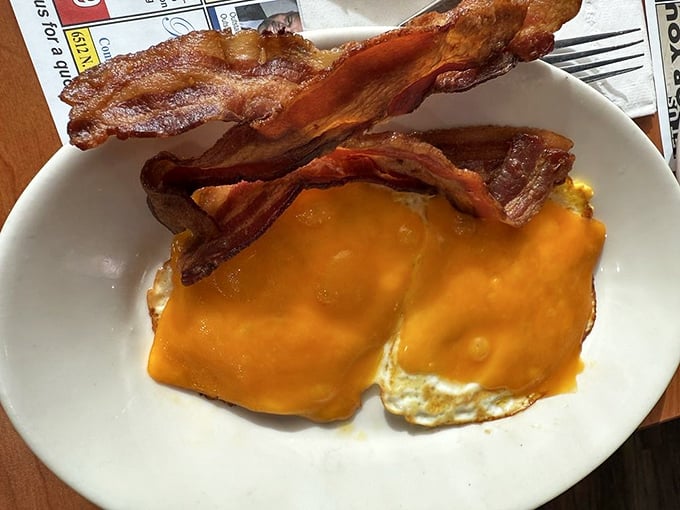 Eggs and turkey bacon—the Fred Astaire and Ginger Rogers of breakfast, dancing together in perfect harmony on a plate of simple perfection.