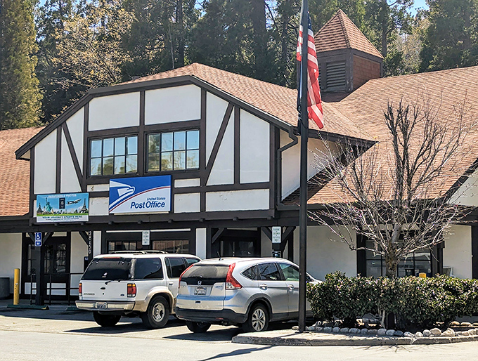Even the post office embraces Lake Arrowhead's signature Tudor style—possibly the only place where mailing a postcard is part of the vacation experience.