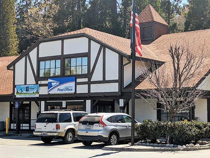 Even the post office embraces Lake Arrowhead's signature Tudor style—possibly the only place where mailing a postcard is part of the vacation experience.