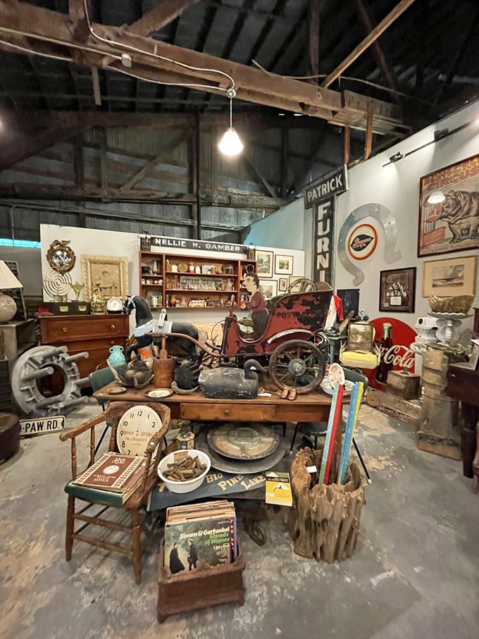 Vintage Americana comes alive with this antique pedal car display—where childhood nostalgia meets serious collecting.