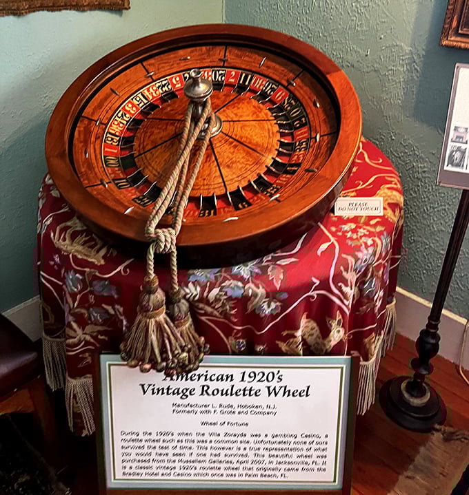 "Place your bets!" This 1920s vintage roulette wheel recalls Villa Zorayda's brief casino era. Fortunately, what happened in St. Augustine apparently stayed in St. Augustine.