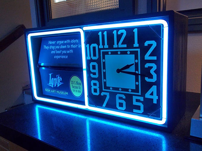 Time literally stands still in this illuminated vintage clock—except when it doesn't, reminding visitors that the museum closes eventually.