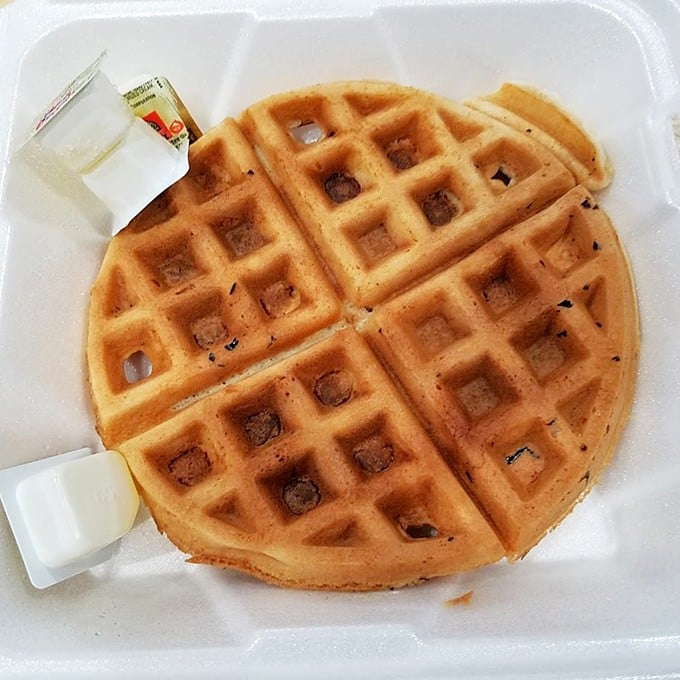A proper waffle with those perfect square divots—nature's ingenious syrup-catching technology at its finest.