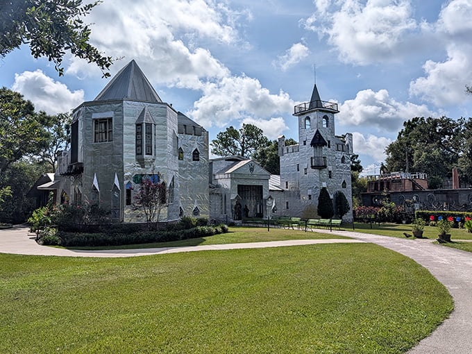 A perfectly manicured path leads visitors to wonderland, flanked by simple landscaping that wisely lets the shimmering castle remain the undisputed star.