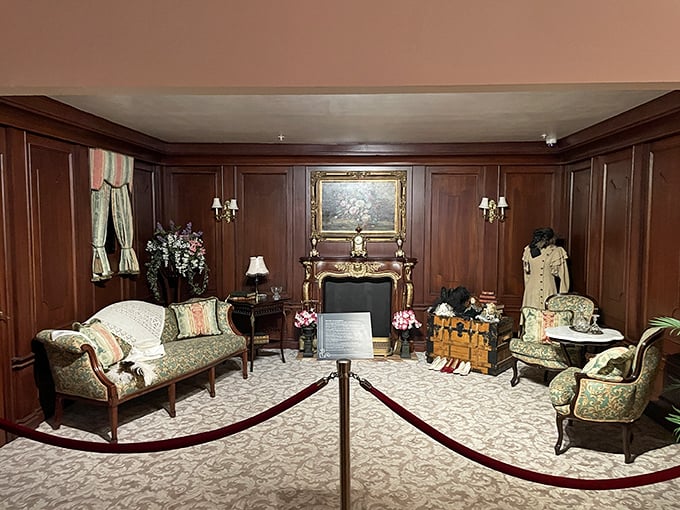 First-class accommodations that rivaled luxury hotels—this stateroom recreation shows how the other half traveled, right down to the period-perfect furnishings.