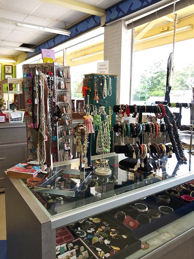 The jewelry counter gleams with possibility – one person's forgotten accessory becomes another's statement piece, proving costume jewelry never truly goes out of style.