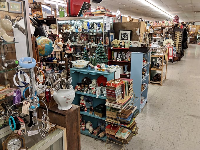 Every aisle offers a new adventure in organized chaos, where Christmas ornaments might share space with vintage globes and the occasional mysterious kitchen gadget.