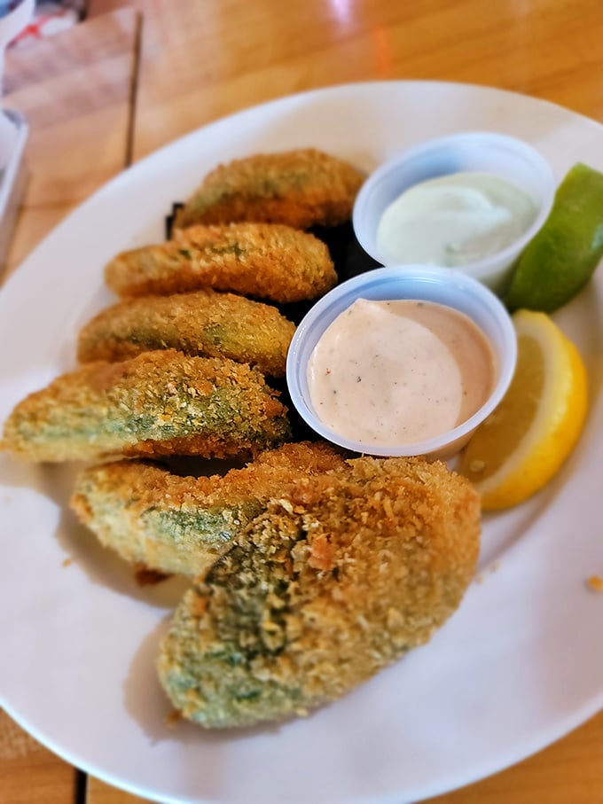 Avocado fries—because California found a way to improve perfection. Crispy outside, creamy inside, and dipping sauces that demand attention.