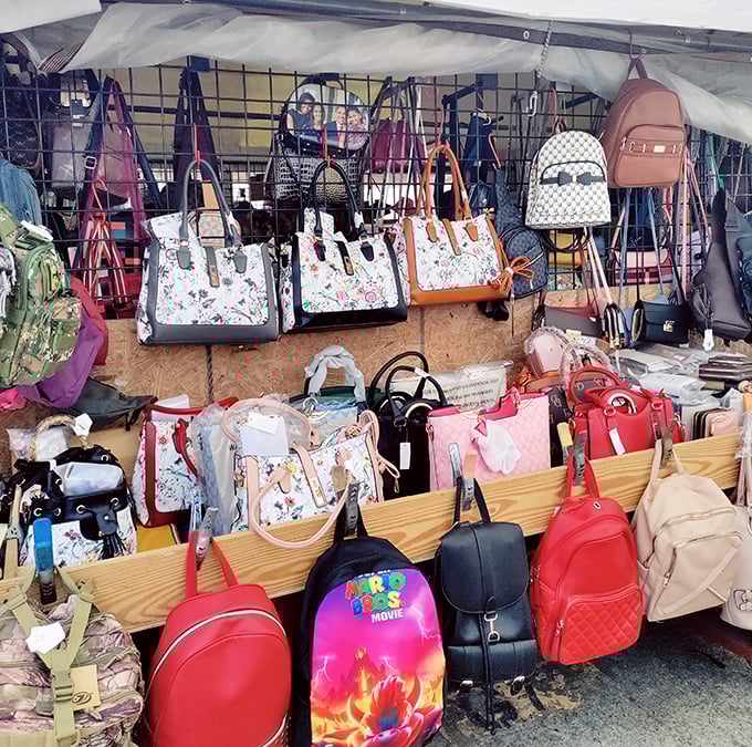 Handbag heaven! More purse options than a celebrity has excuses. The perfect accessory is hiding somewhere in this colorful leather landscape.