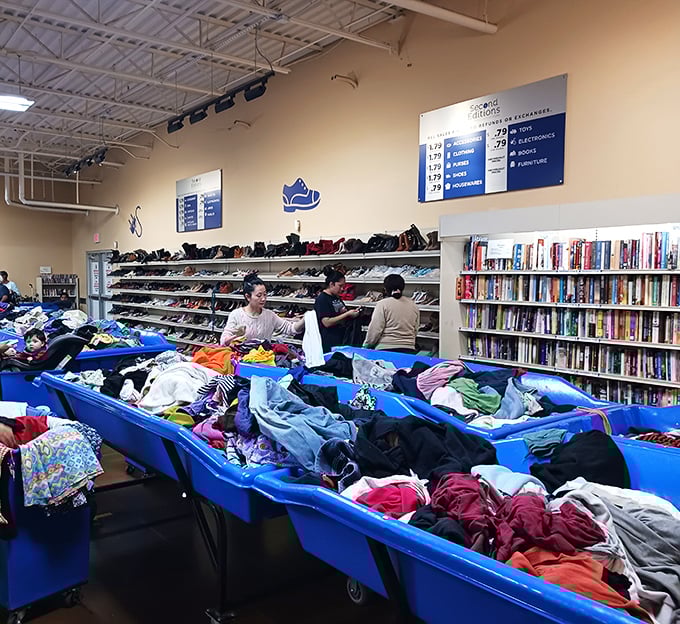 Each blue bin tells a different story – the only question is which chapters you'll take home today.